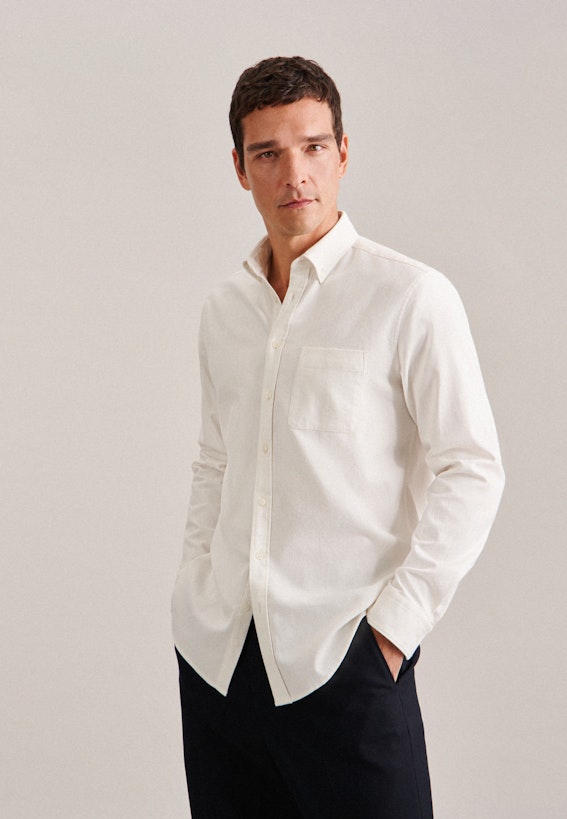Men Casual Shirt in Regular with Button-Down-Collar ecru | Seidensticker