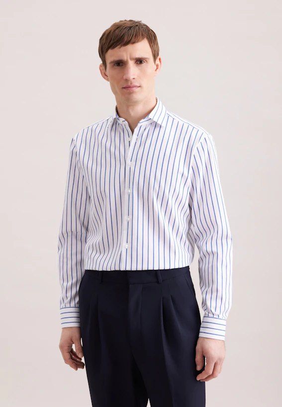 Herren Regular Business Hemd Gestreift mittelblau | Seidensticker